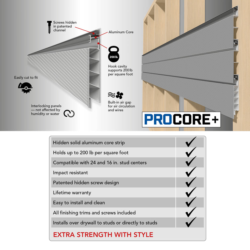 Proslat 8 ft. x 4 ft. PROCORE+ Silver Gray Carbon fiber PVC Slatwall 8 ...